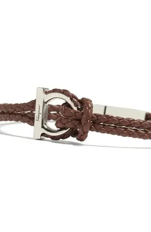 FERRAGAMO Braided Leather Bracelet - Brown