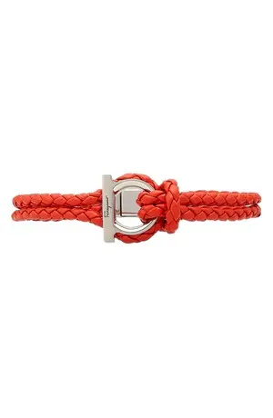 FERRAGAMO FERRAGAMO Braided Leather Bracelet Candy Apple Red