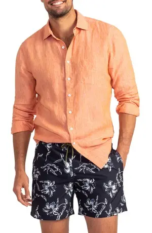 Rodd & Gunn Coromandel Button-up Linen Shirt Salmon