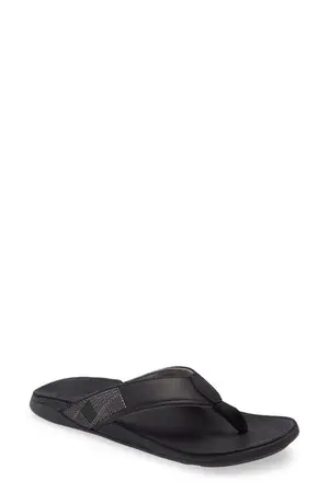 Olukai Tuahine Waterproof Flip Flop - Black/black