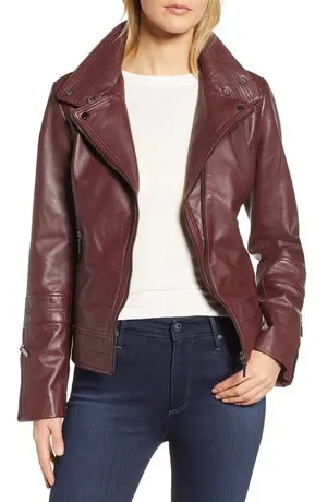 Bernardo Bernardo Leather Moto Jacket Deep Burgundy