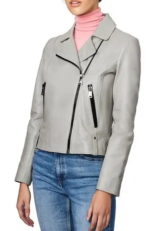 Bernardo Bernardo Leather Moto Jacket Limestone