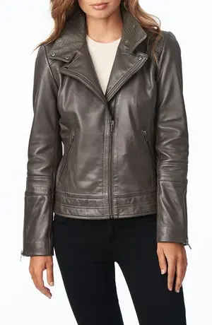 Bernardo Bernardo Leather Moto Jacket Morning Fog