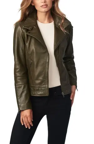 Bernardo Bernardo Leather Moto Jacket Seaweed