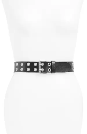 ALLSAINTS Double Prong Leather Belt - Black/dull Nickel