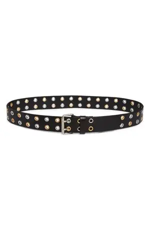 ALLSAINTS Double Prong Leather Belt - Black/warm Brass/antiq Nickel