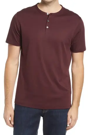 Robert Barakett Georgia Solid Henley Shirt Sonoma Red