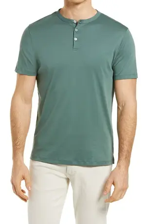 Robert Barakett Georgia Solid Henley Shirt Spring Forest