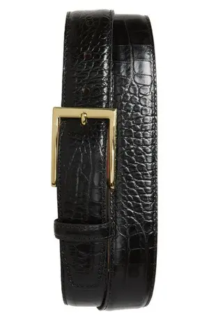Torino Gator Grain Embossed Leather Belt - Black