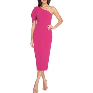 Dress The Population Tiffany One-shoulder Midi Dress - Bright Fuchsia