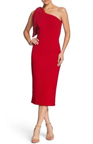 Dress The Population Tiffany One-shoulder Midi Dress - Garnet