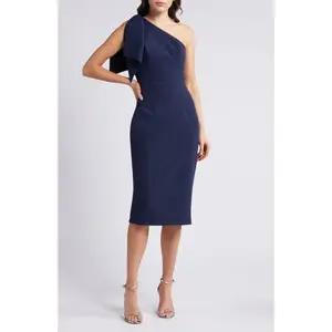 Dress The Population Tiffany One-shoulder Midi Dress - Midnight