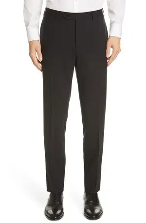 Canali Flat Front Classic Fit Trousers - Black
