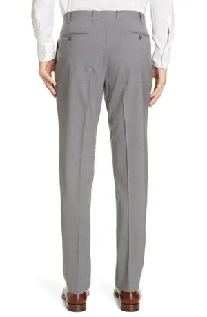 Canali Flat Front Classic Fit Stretch Wool Trousers - Charcoal
