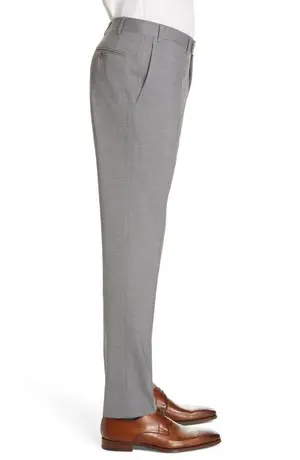 Canali Flat Front Classic Fit Stretch Wool Trousers - Charcoal