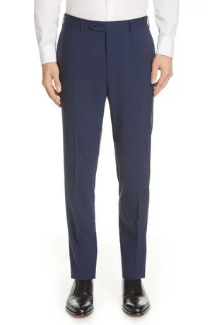 Canali Flat Front Classic Fit Trousers - Navy