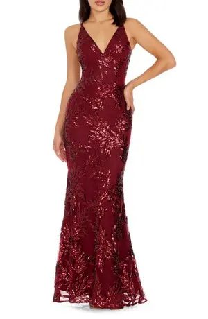 Dress The Population Sharon Embellished Lace Gown - Burgundy