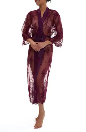 Rya Collection Darling Sheer Lace Robe Eggplant