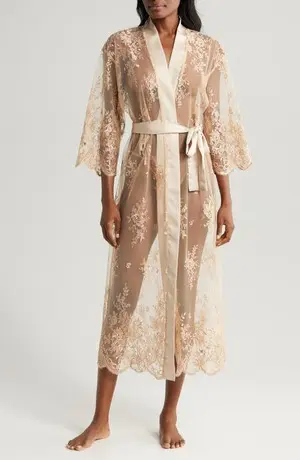 Rya Collection Darling Sheer Lace Robe Latte