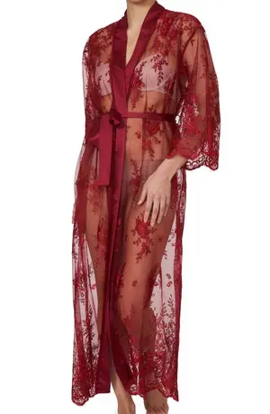 Rya Collection Darling Sheer Lace Robe Sangria