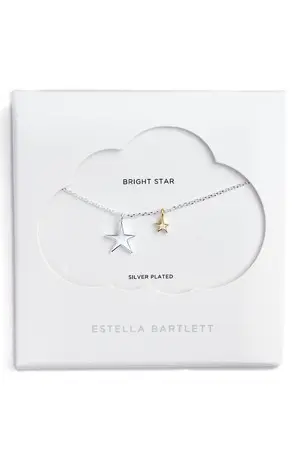 Estée Lauder Estella Bartlett Two-Tone Double Star Pendant Necklace Silver Plated