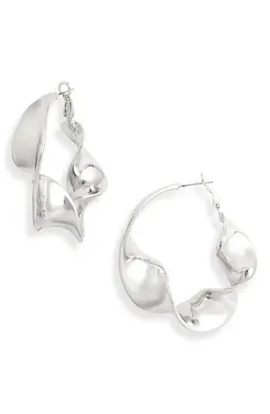 OPEN EDIT Twisted Hoop Earrings - Rhodium