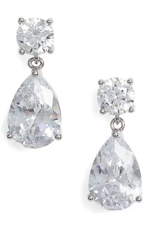 Nordstrom Cubic Zirconia Drop Earrings - Clear- Silver