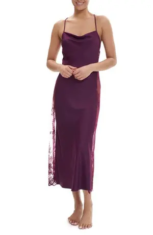 Rya Collection Darling Satin & Lace Nightgown Eggplant