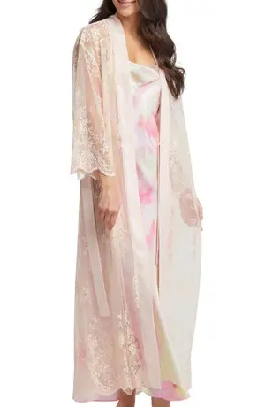 Rya Collection Darling Satin & Lace Nightgown Jackie Print/blush