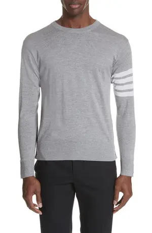 Thom Browne Striped Merino Wool Pullover - Light Grey