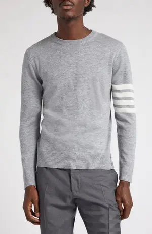 Thom Browne Striped Merino Wool Pullover - Med Grey