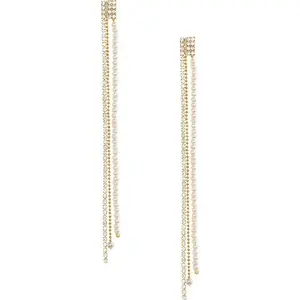 Ettika Pearl & Crystal Linear Drop Earrings - Gold