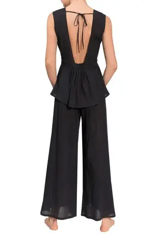 EVERYDAY RITUAL Deep V Wide Leg Pajamas - Black