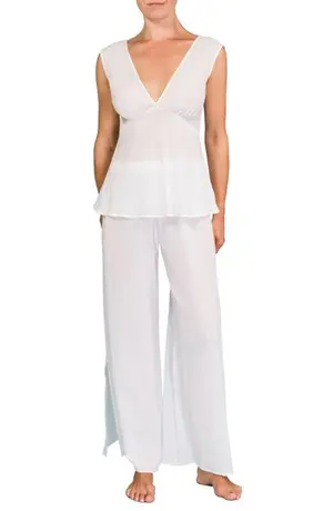 EVERYDAY RITUAL Deep V Wide Leg Pajamas - White