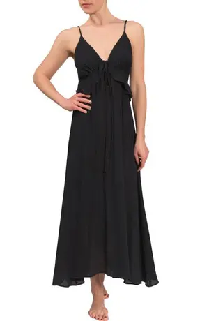 EVERYDAY RITUAL Ruffle Empire Waist Nightgown - Black