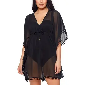 ROD BEATTIE Gypset Pompom Sheer Cover-up Caftan - Black