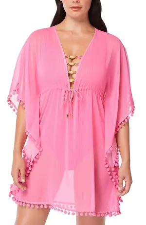 BLEU BY ROD BEATTIE Bleu By Rod Beattie Gypset Pompom Caftan Guava Berry