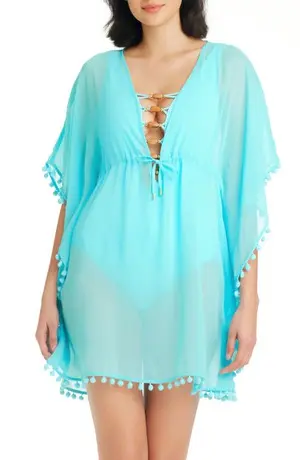BLEU BY ROD BEATTIE Bleu By Rod Beattie Gypset Pompom Caftan Light Aqua