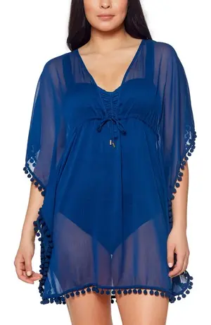 BLEU BY ROD BEATTIE Bleu By Rod Beattie Gypset Pompom Caftan Navy