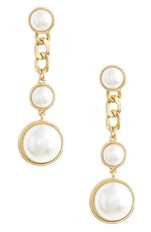 Ettika Imitation Pearl Drop Earrings - Gold