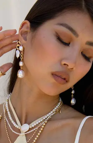 Ettika Imitation Pearl Drop Earrings
