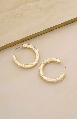 Ettika Imitation Pearl Hoop Earrings