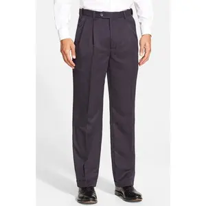Berle Self Sizer Waist Pleated Classic Fit Microfiber Trousers - Navy