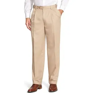 Berle Self Sizer Waist Pleated Classic Fit Microfiber Trousers - Tan