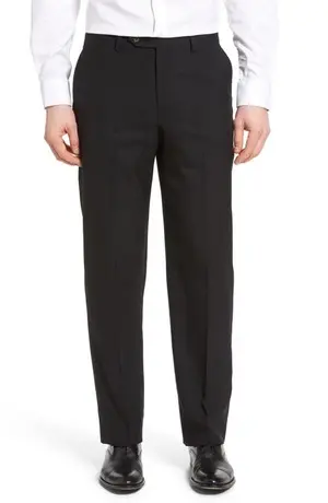 Berle Plain Weave Flat Front Trousers - Black