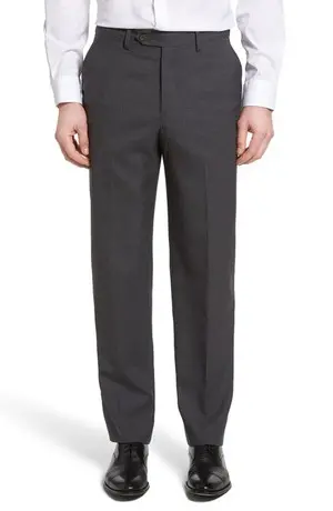 Berle Plain Weave Flat Front Trousers - Grey