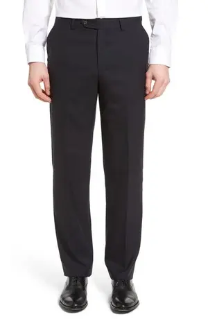 Berle Lightweight Plain Weave Flat Front Trousers - Navy