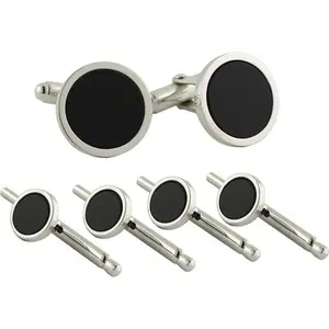 David Donahue Cuff Link & Stud Set - Silver/onyx Stud Set