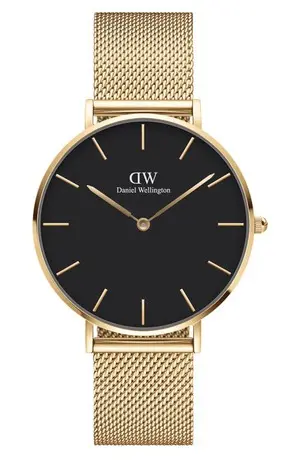 DANIEL WELLINGTON Grand Petite Evergold Mesh Strap Watch Rose Gold/black
