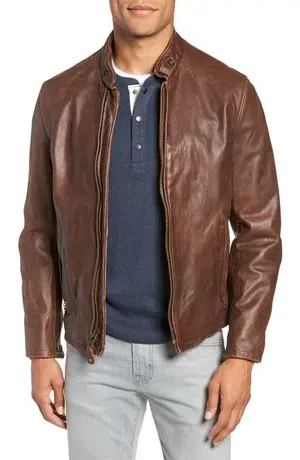 SCHOTT Café Racer Hand Vintaged Cowhide Leather Jacket - Brown